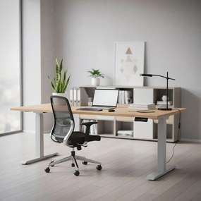 Výškově nastavitelný stůl OfficeTech Long, 240 x 80 cm, šedá podnož, dub kraft