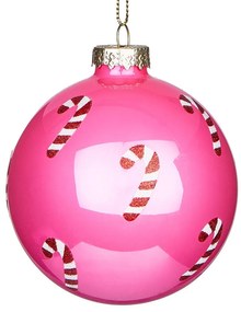 HANG ON Skleněná ozdoba "Candy Cane" 8 cm - růžová