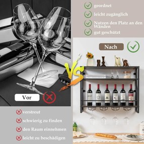 Costway 3-vrstvý nástěnný kovový stojan na víno s držákem na sklo Průmyslový