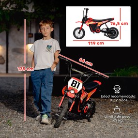 AIYAPLAY dětská elektrická motorka 24V s motorem 250W rychlost 6-16 km/h kola Ø30,48 cm pro děti 8-12 let červená