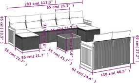 10dílná zahradní sedací souprava s poduškami šedá polyratan 3260492