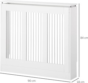 HOMCOM Bílý Kryt Radiátoru 90x18x84 cm MDF Moderní Design Vertikální Regál na Radiátor do Obývacího Pokoje a Ložnice