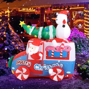 Costway 177 cm nafukovací vánoční dekorace LED Santa Claus v autě Vánoční
