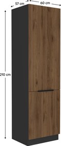 Skříňka na vestavnou chladničku, ořech okapi/černá, MENZO 60 LO-210 2F
