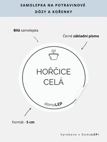 Samolepka na kořenky HOŘČICE CELÁ bílá 5 cm základní písmo