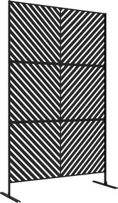 Zahradní paraván Outsunny s podstavcem, 122 x 198 cm s trojúhelníkovým vzorem, dělící zeď na balkon nebo terasu, ocel, černá | Aosom