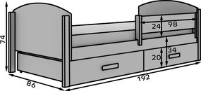 ADRK Furniture Dětská postel Kalia 180x80 s matrací