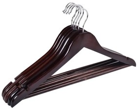 Dřevěný věšák s kalhotovou tyčí RONDO 5 kusů - tmavě hnědý