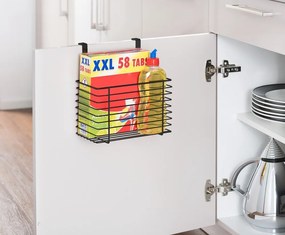 Černý závěsný kovový košík na kuchyňská dvířka Wenko Slim, výška 25 cm