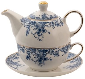 Porcelánový tea for one s modrými květy Blue Flowers - 16*15*15 cm / 400ml / 250ml