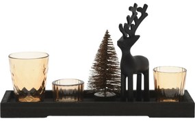 Dekorační sada svícnů na podstavci Reindeer and tree 6 ks, 31,5 x 9,5 x 2,5 cm
