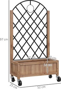 Outsunny 2-dílná sada vyvýšených záhonů s kolečky, treláž, dřevěný květináč pro espaliér, zahradní treláž 52x25x97cm pro balkon a terasu, květináč pr…