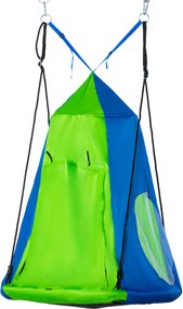 Outsunny Kulatý Houpací Hnízdo s Odnímatelným Stanem Ø 100 cm, 4 Kroužky Součástí, Epoxidová Ocel, Oxford Vysoké Hustoty - Zelená a Modrá