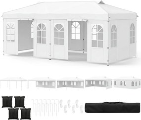 Costway Pavilon výškově nastavitelný párty stan s 6 bočními stěnami a bílými