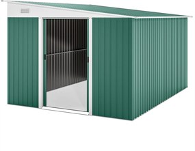 Outsunny Kovový zahradní domek se šikmou střechou a zamykatelnými dvojitými dveřmi 2,8 x 3,45 x 2,01 m, zelený