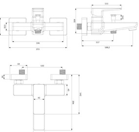 Omnires PARMA PM7430BL Vanová baterie, matná černá - Omnires