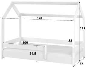 Dětská domečková postel s přistýlkou LITTLE HOUSE - bílá - 180x80 cm