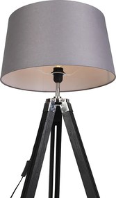Stojací lampa stojan černá s stínítkem 45 cm lněné tmavě šedé