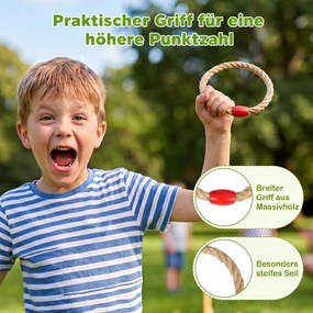 Costway Dřevěná hra na házení kroužků s 5 provazovými kroužky a 9 dřevěnou tyčí
