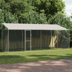 Psí klec s střechou Stříbrná 600 x 200 x 256 cm Ocel a PE 3368302