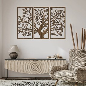 dřevo života 3 dílný dřevěný strom s ptáky Barevný vzor: Ořech, Rozměry (cm): 180x116