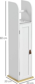 Kleankin koupelnová sloupcová skříňka s otevřeným prostorem, dvířka, 2 nastavitelné police a držák na rolku, moderní styl 20x20x80 cm bílá