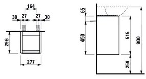 Laufen Base Skříňka pod umyvadlo 27,7 cm, závěsy vpravo, světlý jilm H4030141102621