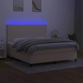 Box spring postel s matrací a LED krémová 180x200 cm textil 3134738