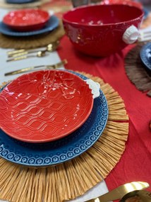 Bordallo Pinheiro Polévkový talíř ve tvaru vánoční ozdoby, červená, 24,5 cm, set 4 kusů