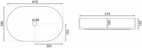 Rea Nadia, umyvadlo na desku 610x385x120 mm, imitace kamene - Marrone, REA-U9239
