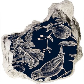 Wallmuralia Nálepka 3D díra na zeď Květiny a ptáci 75x75 cm