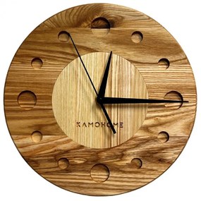 Kamohome Dřevěné nástěnné hodiny TAURUS Průměr hodin: 30 cm, Materiál: Dub