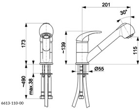 KFA Armatura 6613-110-00 - Dřezová baterie s vytahovací sprškou INDIRA l. chrom