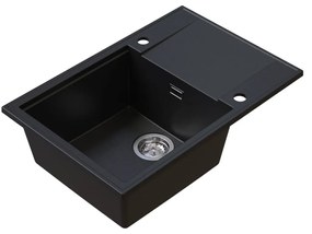 Sink Quality Sink55, kuchyňský granitový dřez 680x460x215 mm + chromový sifon, černá se zlatými body, SKQ-SINK.L.1KDO.X
