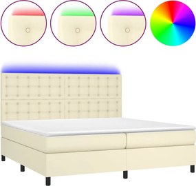 Box spring postel s matrací a LED krémová 200x200 cm umělá kůže 3135965