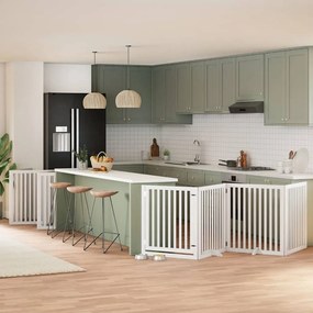 Zábrana pro psy s dvířky skládací 10 panelů bílá 800 cm topol 3155679