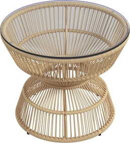 Outsunny Ratanový konferenční stolek, Ø60 cm zahradní stůl s skleněným stolním topem, balkonový stůl v boho designu | Aosom