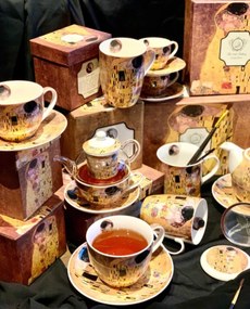 Sada šálků s podšálkem espresso Klimt THE KISS 2 ks 90 ml hnědá