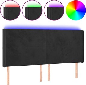 Čelo postele s LED černé 183 x 16 x 118/128 cm samet 3123830