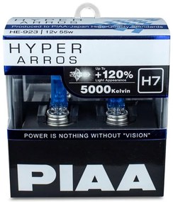 Autožárovka piaa hyper arros 5000k h7 + 120%. jasně bílé světlo o teplotě 5000k, 2ks