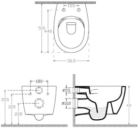 Isvea , SENTIMENTI závěsná WC mísa, Rimless, 36x51cm, bílá, 10AR02012