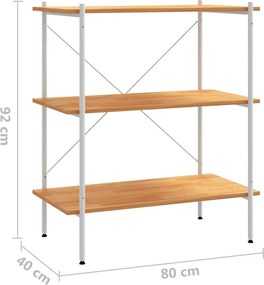 Policový regál se 3 policemi bílý a dub 80 x 40 x 92 cm 336342