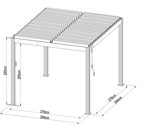 Bioklimatická pergola G21 Austin 3x3 m, antracitová hliníková