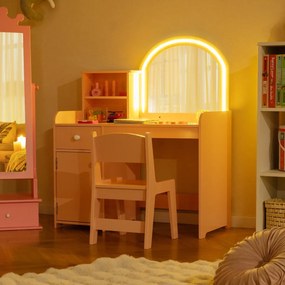 Costway Dětský kosmetický stolek s LED zrcadlem a taburetem, růžový