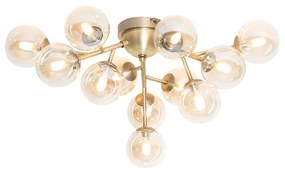 Moderní stropní svítidlo bronzové s jantarovým sklem 12 světel - Bianca