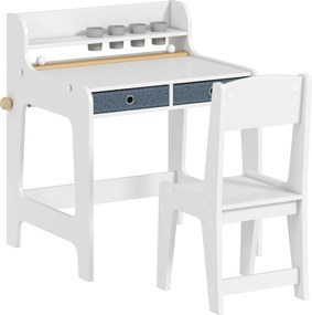 AIYAPLAY Dětský psací stůl s židlí, 2 zásuvky a držák na hrnek, Bílá, 62,8×55,6×73,8 cm