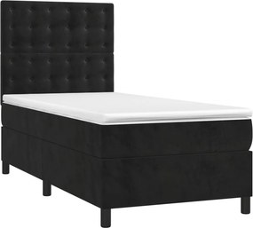 Box spring postel s matrací a LED černá 90x200 cm samet 3136343