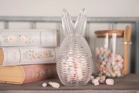 Skleněná dóza s víkem vajíčko s oušky proutěný design - Ø 8*17 cm