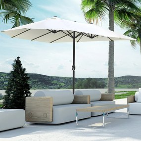 Outsunny Dvoubarevný Obdélníkový Slunečník 4,6m x 2,7m x 2,4m s kličkou, vč. základny a pískových pytlů, ideální na balkon a k bazénu, béžový | Aosom