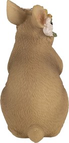 Dekorace hnědý velikonoční králíček s květy - 9*7*14 cm